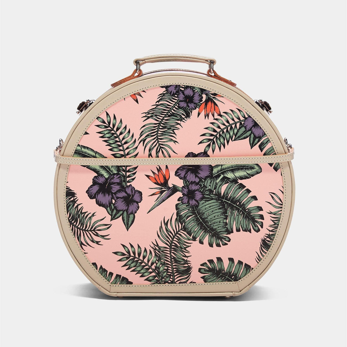 The Pink Botanist Hatbox Large | Retro Round Suitcase Hat Box Luggage