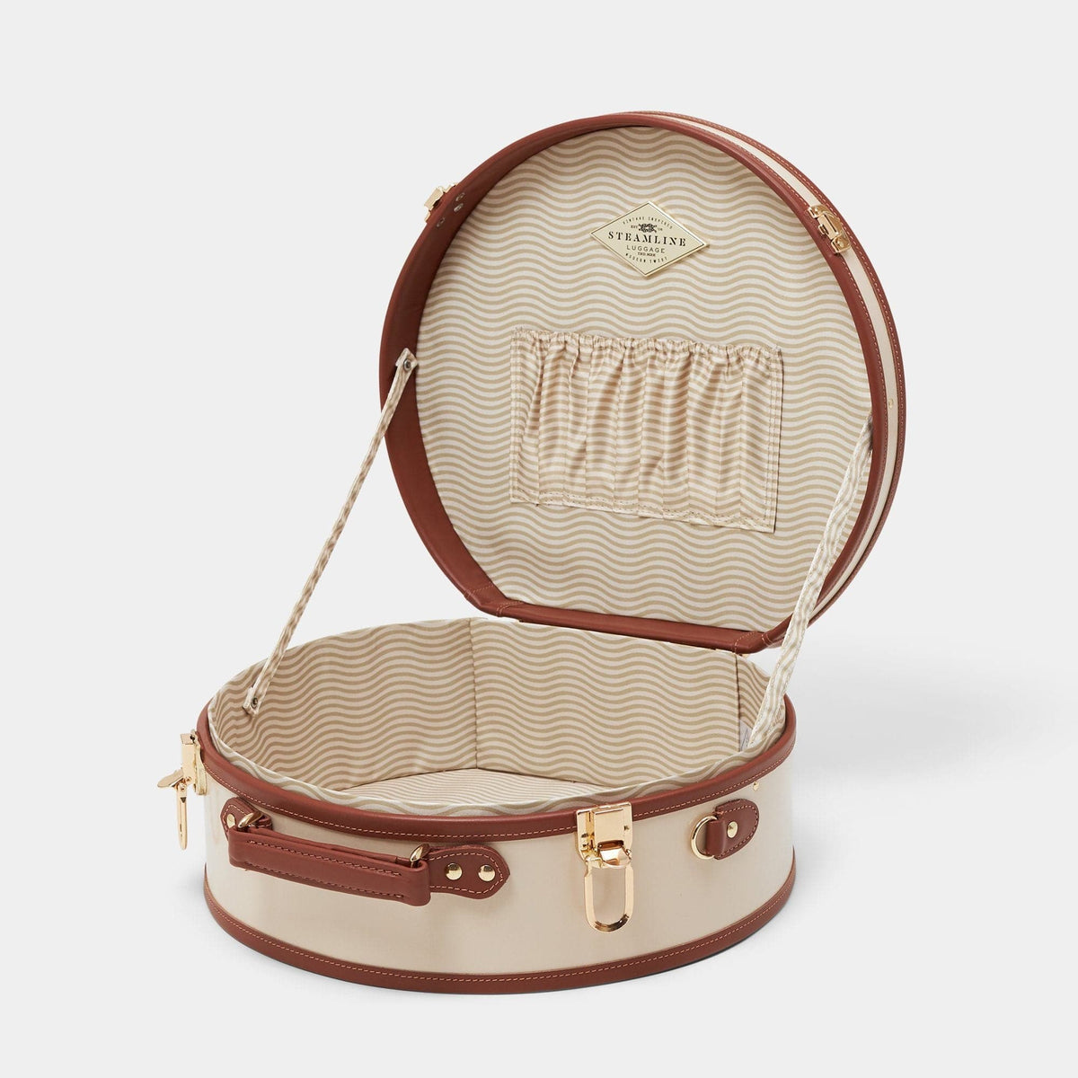 The Diplomat Cream Hatbox | Large Round Suitcase Hat Box Luggage Case