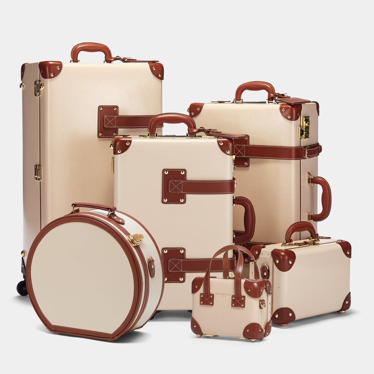The Diplomat Cream Hatbox | Large Round Suitcase Hat Box Luggage Case