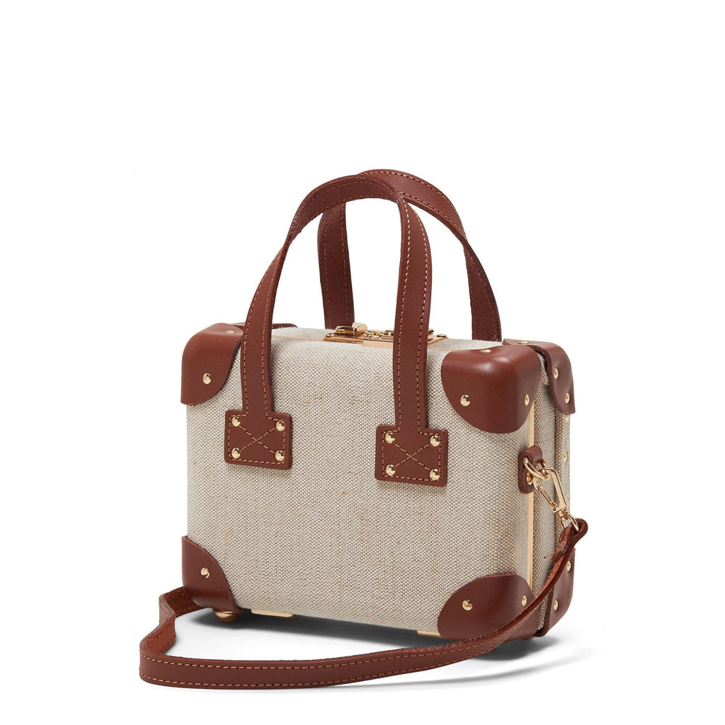The Editor Mini in Brown | Small Vintage Suitcase Trunk Purse in Linen ...