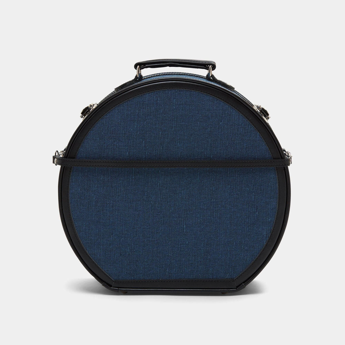 The Large Navy Editor Hatbox | Luxury Linen Old Style Hat Box Luggage