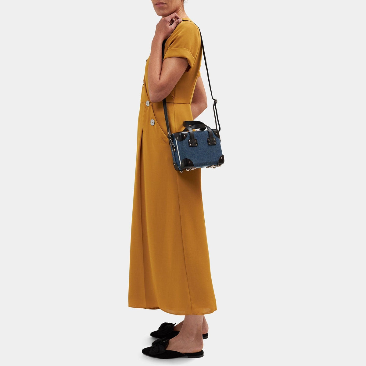 The Navy Editor Mini | Vintage Crossbody Bag Trunk Purse in Linen