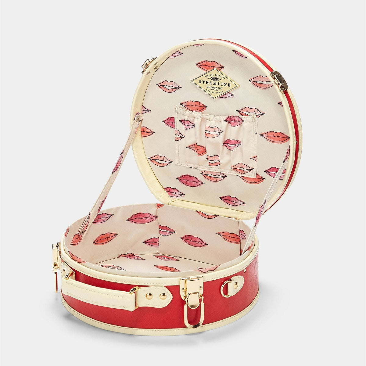 The Entrepreneur Lip Print Hatbox | Round Small Vintage Suitcase